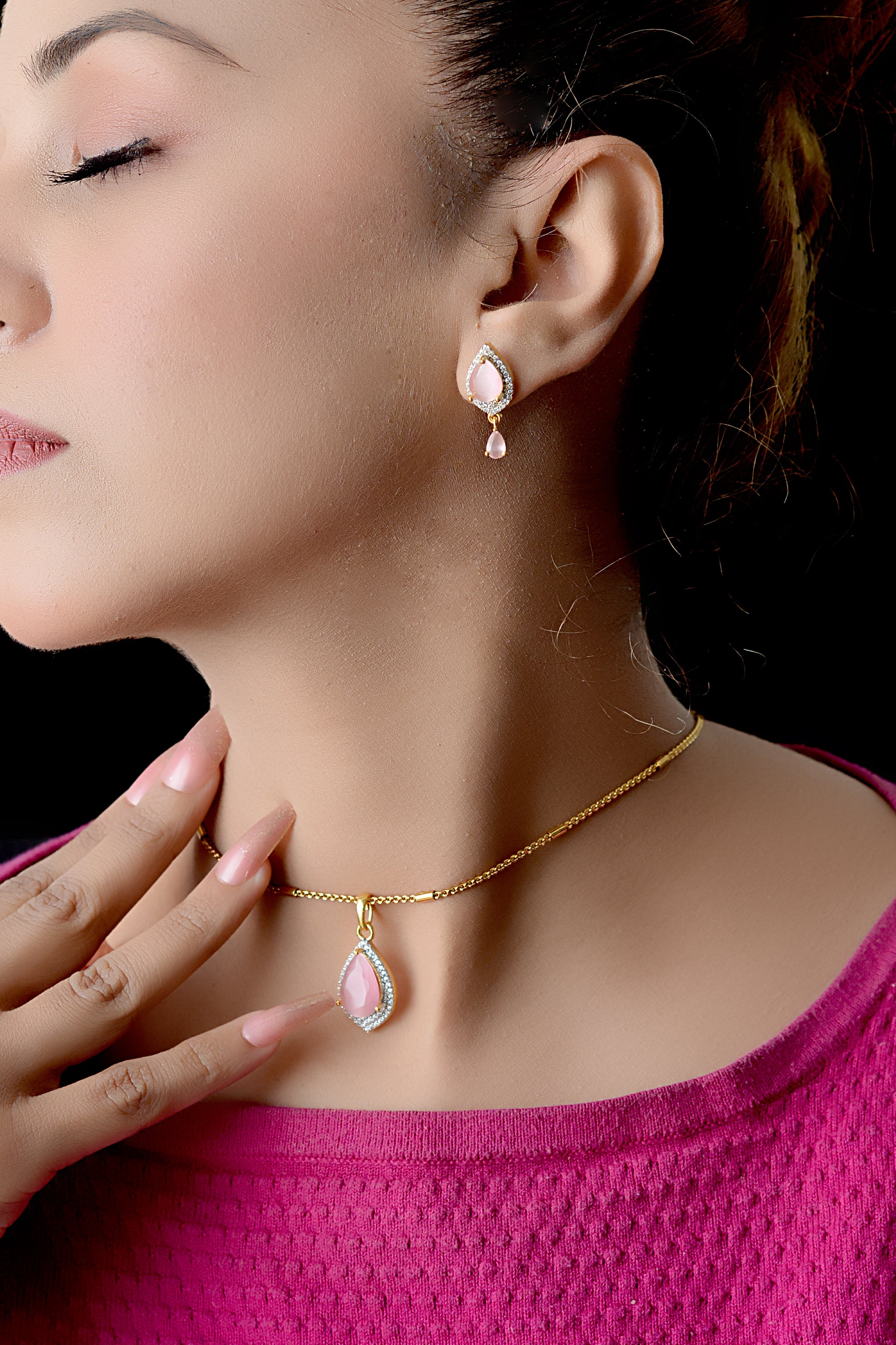 Party Wear Pink Locket Set – Anzay Jewellery