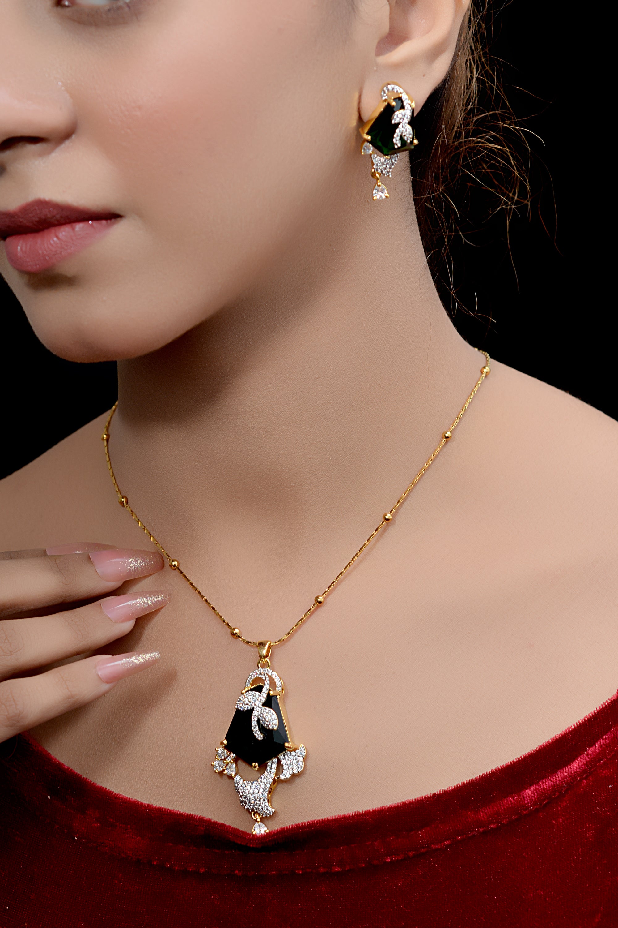 Party Wear Green Locket Set – Anzay Jewellery