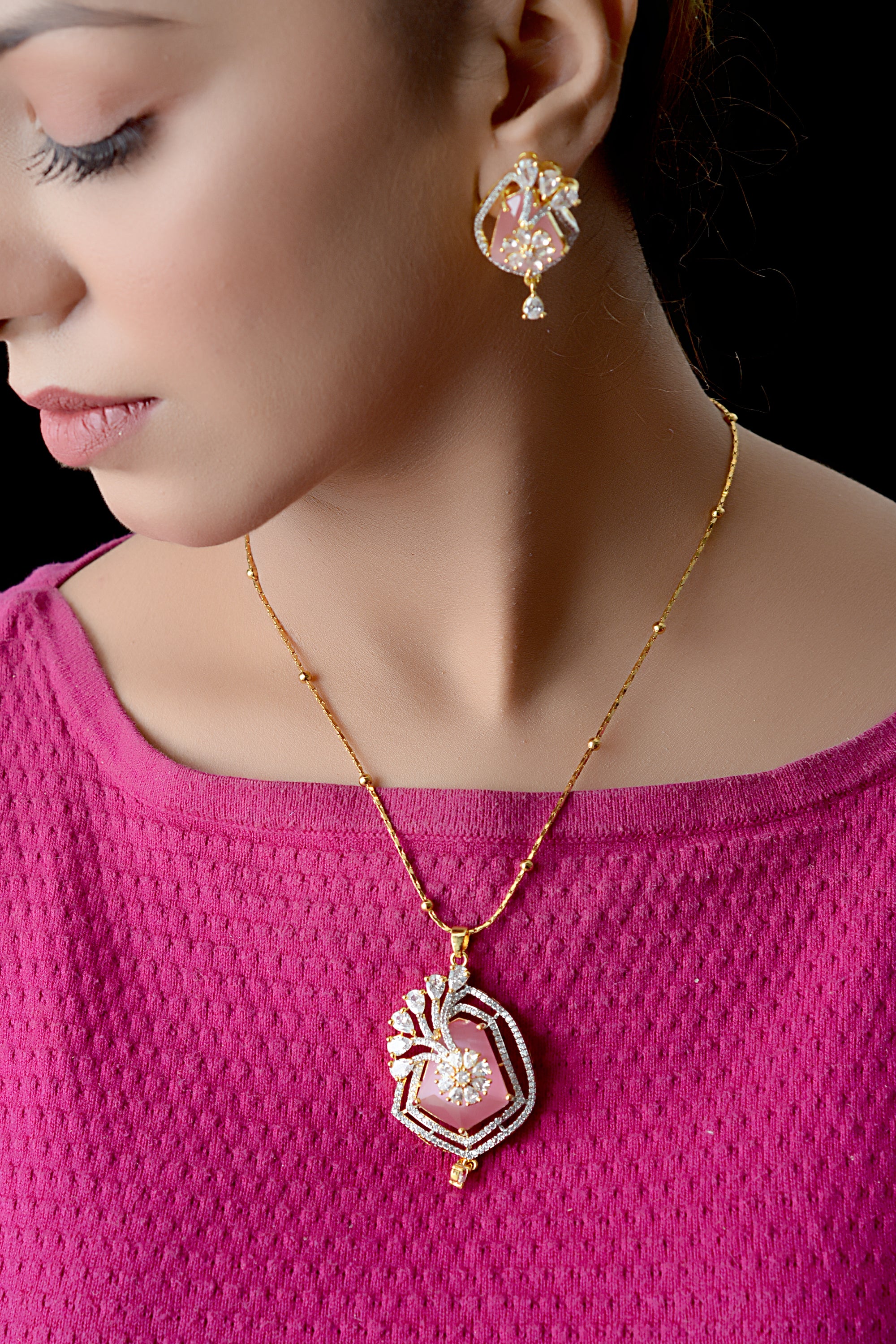 Party Wear Pink Locket Set – Anzay Jewellery