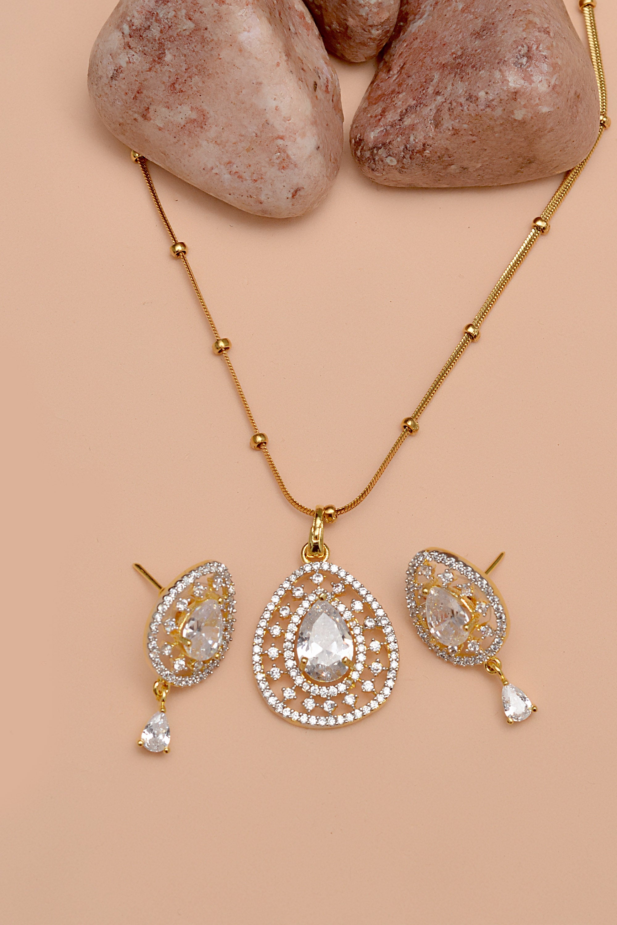Party Wear Golden Locket Set – Anzay Jewellery