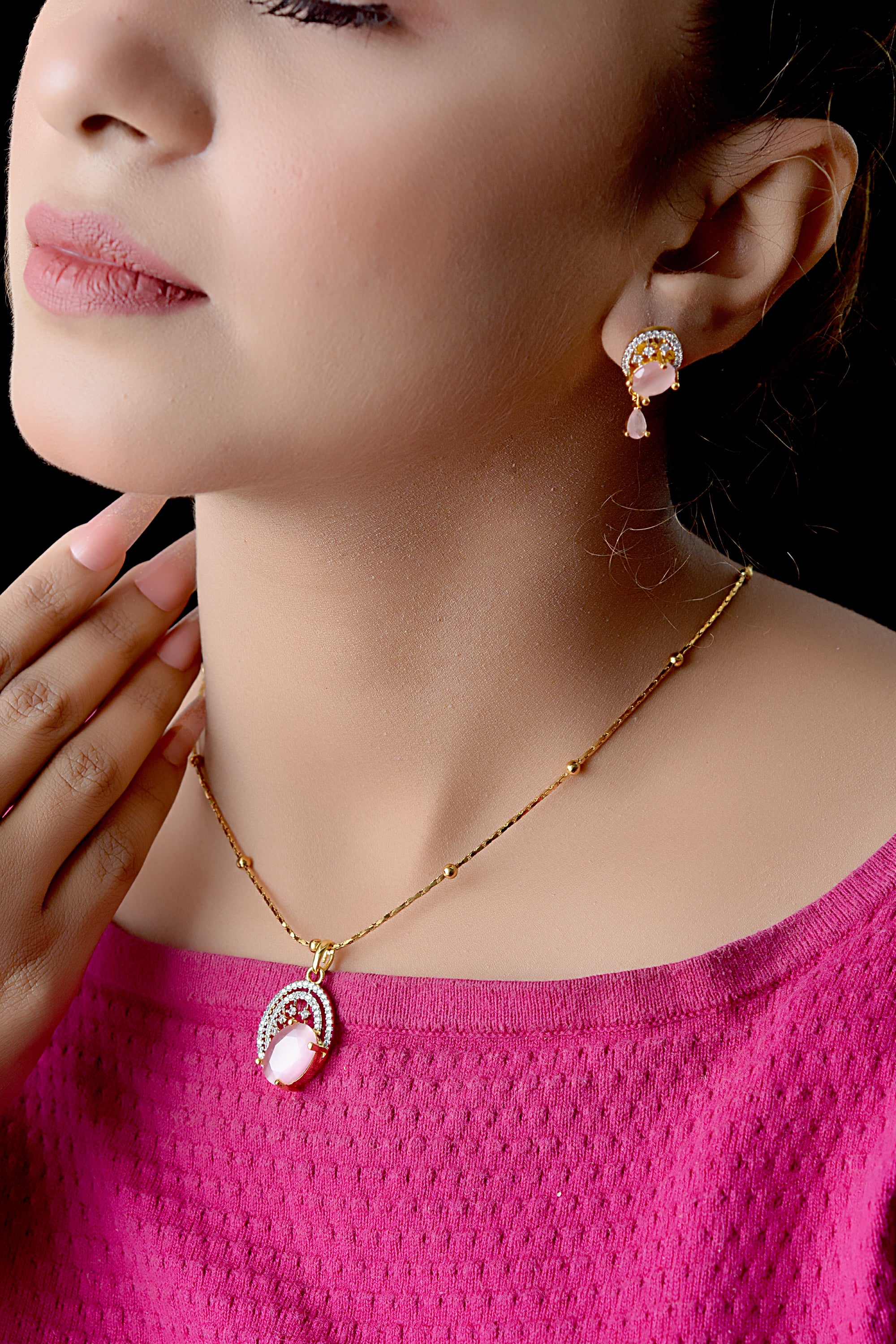 Party Wear Pink Locket Set – Anzay Jewellery